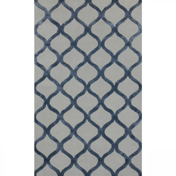 Silver Blue and Cream Chain Link Hand-Tufted Traditional Wool and ...