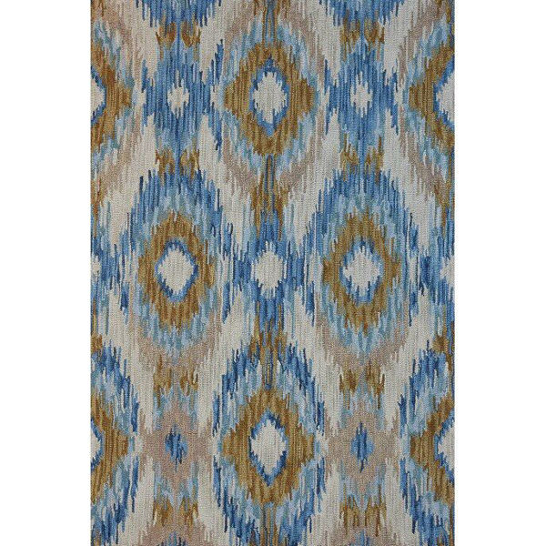 Blue, Golden Brown and Cream Hand-Tufted Southwest Wool Rug | American ...