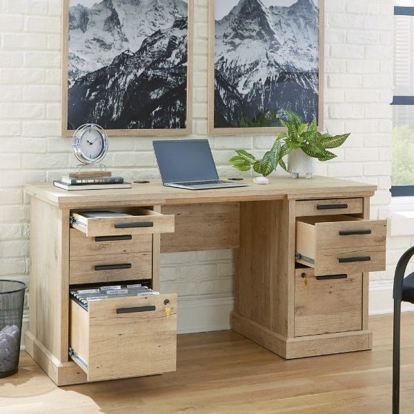Mason Peak 60" Credenza Desk - Prime Oak | American Home Furniture ...