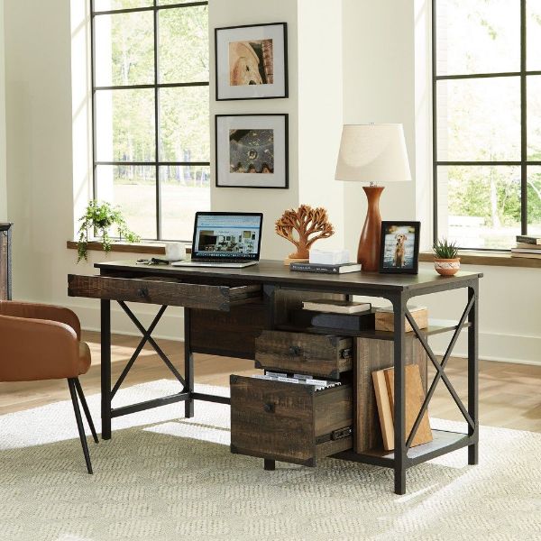 Steel River Computer Desk - Carbon Oak | American Home Furniture Store ...